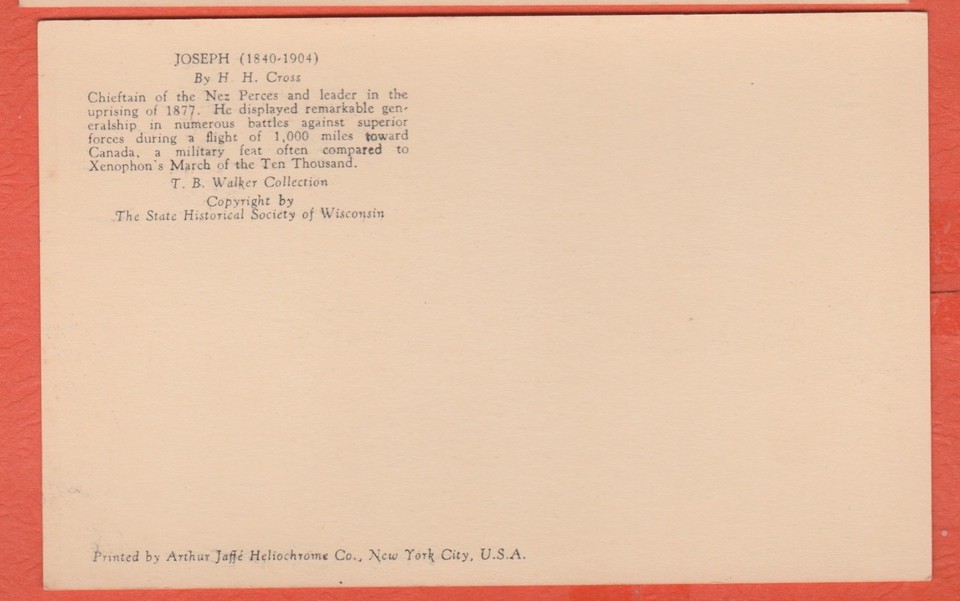 Indian "Joseph"/ Chieftain of the Nez Perces & leader/vintage postcard ...