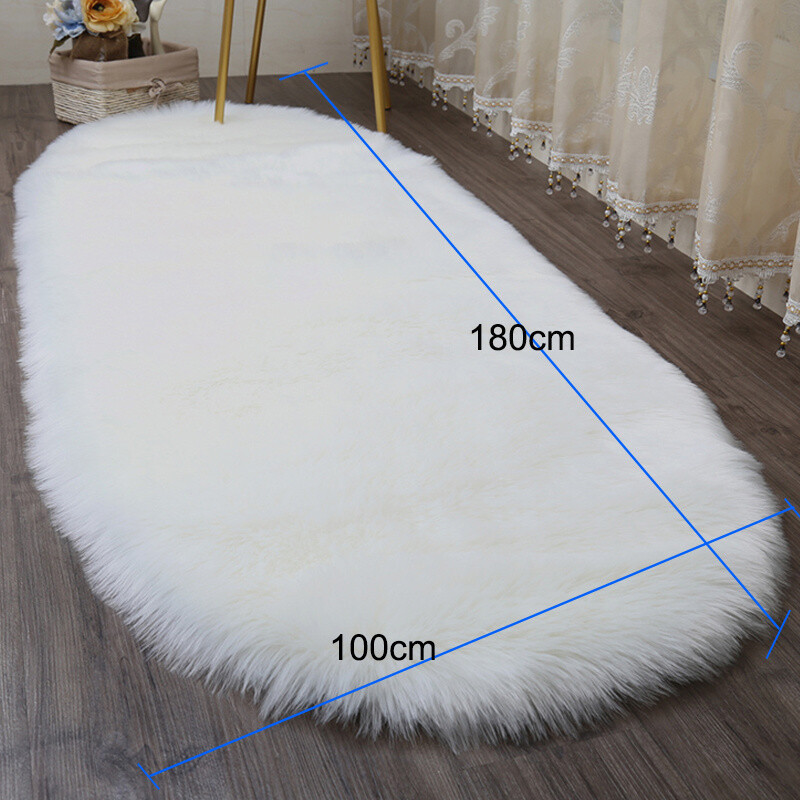 Shaggy Fluffy Floor Mat Rug Non-Slip Faux Sheepskin Bedroom Living Room ...
