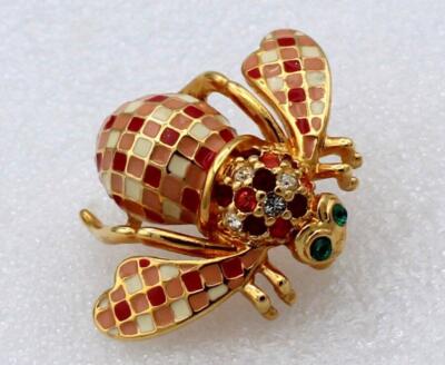 JOAN RIVERS BEE BROOCH PIN PINK RED ENAMEL CHECKERBOARD RHINESTONE ...