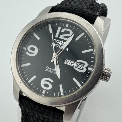 Invicta Quartz Watch Unisex Silver Black Railroad Approved Day Date New ...