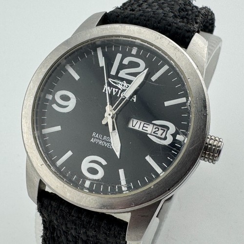 Invicta Quartz Watch Unisex Silver Black Railroad Approved Day Date New ...