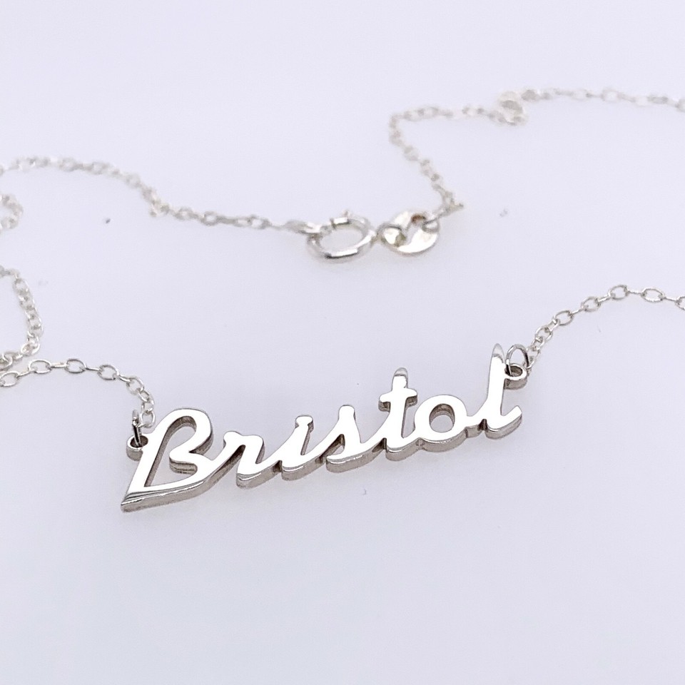Bristol Name Plate Necklace Pendent Sterling Silver female Personalized ...