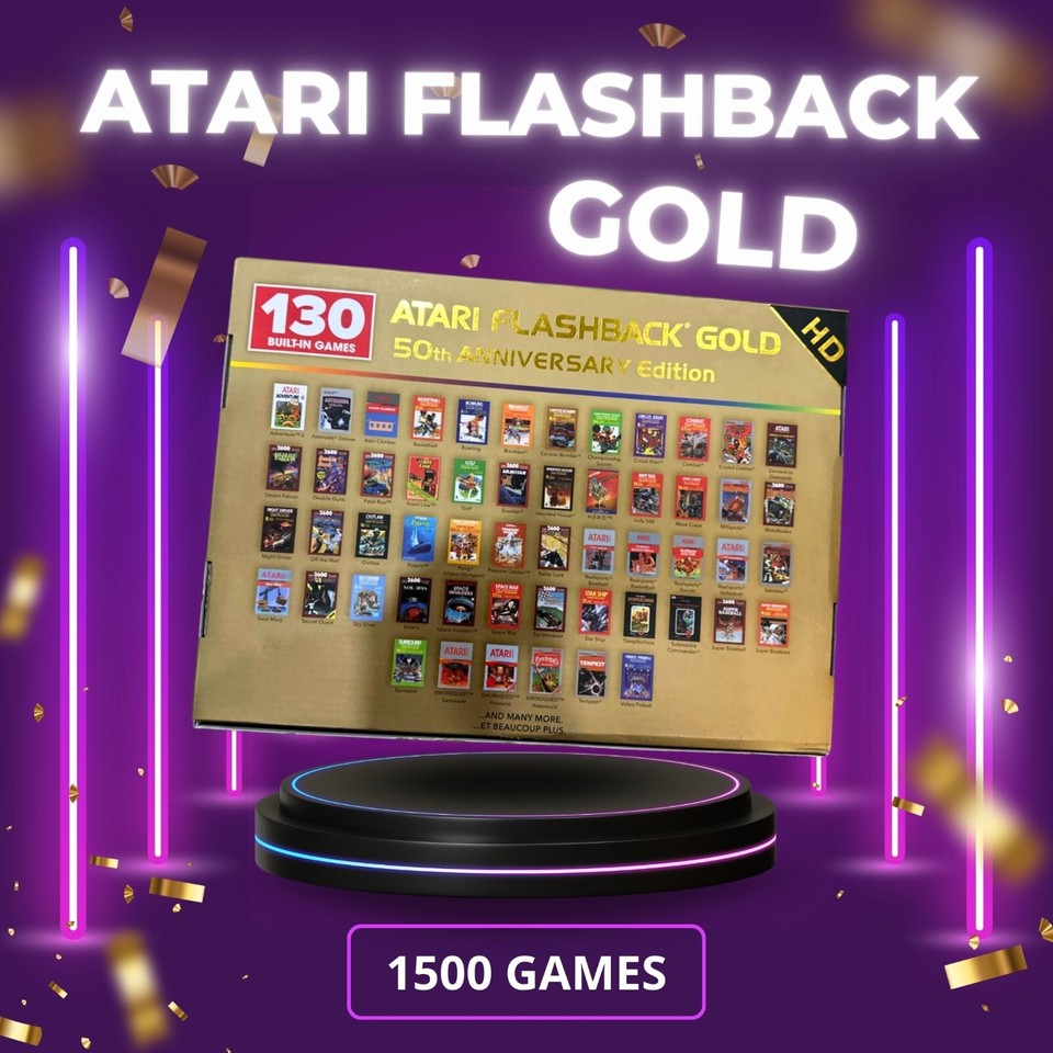 Atari Flashback Gold Console 50th Anniversary Edition 1500 Games with 2 ...