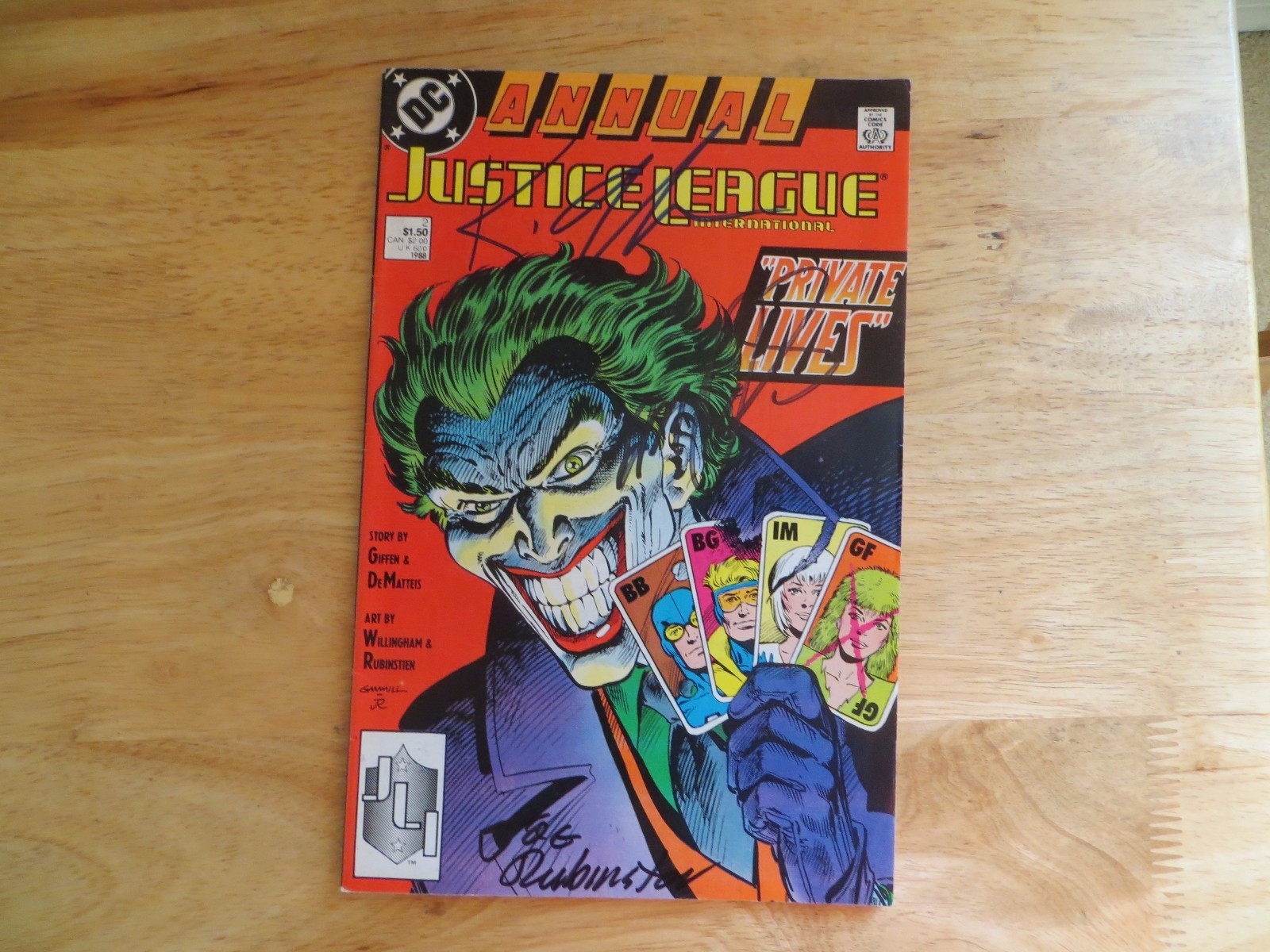 1988 JUSTICE LEAGUE ANN #2 SIGNED 3X JOE RUBINSTEIN, JM DEMATTEIS ...