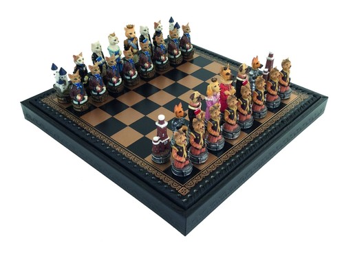 Dogs vs Cats: Unique Handpainted Chess with Box + Checker Set | eBay