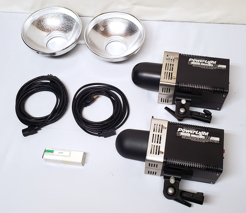 2 Photogenic Powerlight 600 PL06A, 2 x Hoods, 3 Bulbs, 2 x 25' Power ...