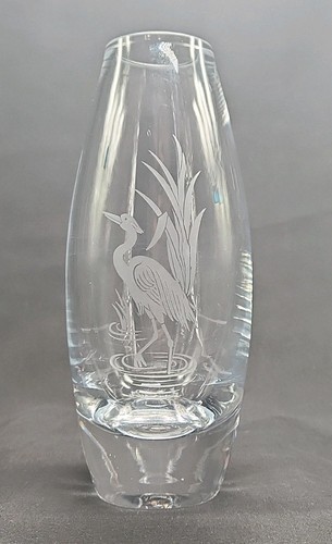 VINTAGE 1950s MID CENTURY KOSTA BODA CRYSTAL ETCH HERON BIRD & REEDS ...