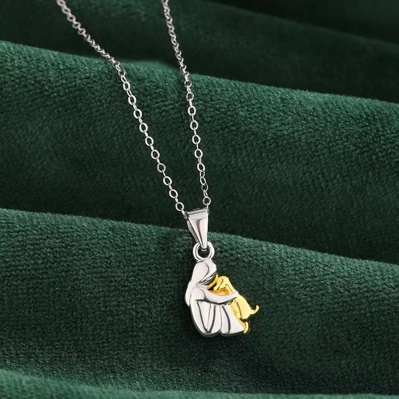 Pet Lover Necklace Pendant Woman Hugging Dog Gift Zinc Alloy Chain ...