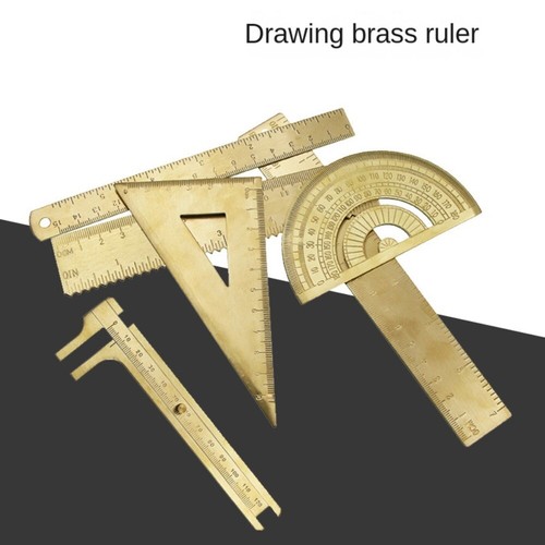 Stationery Brass Straight Ruler Metal Triangle Ruler Protractor For ...