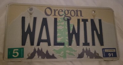1991 Custom Oregon Vanity License Plate "WALWIN" Evergreen Tree Vintage ...