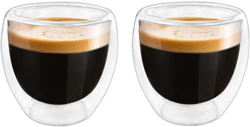 Double Wall Expresso Cups (Set of 2), 3 Ounce Glass Espresso Mugs ...