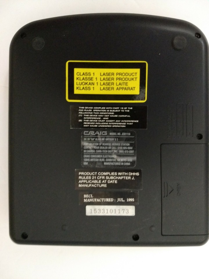 Vintage Craig Portable Personal CD Player Discman Model JC6111A Walkman ...