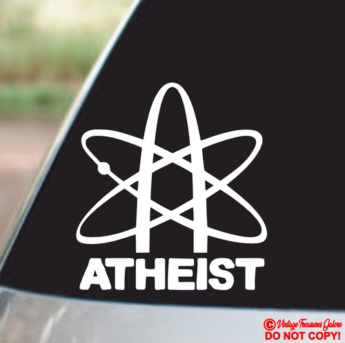 ATHEIST (ATOMIC WHIRL) VINYL DECAL STICKER CAR REAR WINDOW FUNNY ANTI ...