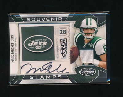MARK SANCHEZ 2009 DONRUSS CERTIFIED SOUVENIR STAMP PRO TEAM LOGO RC ...