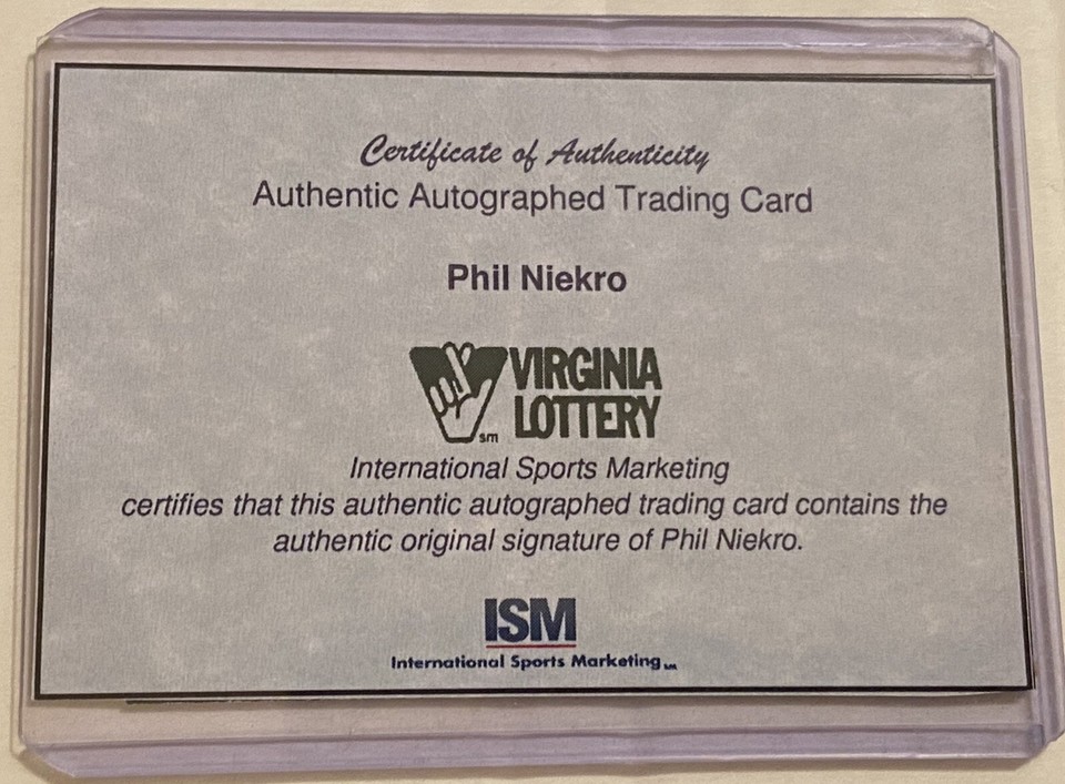 Virginia lottery Phil Niekro autographed card | eBay