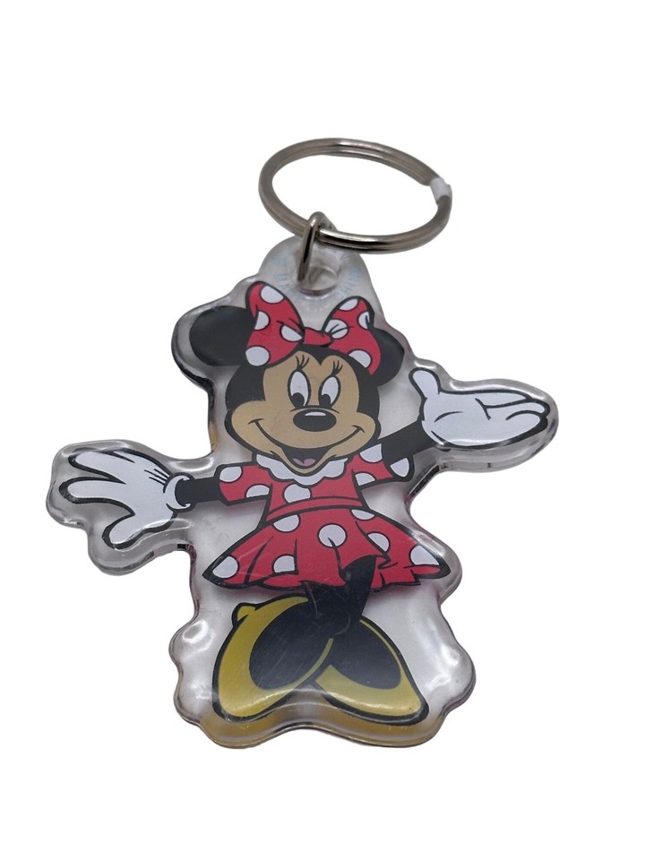 Disney Minnie Mouse Key Chain Acrylic Vintage Keyring Clear Red Dress ...