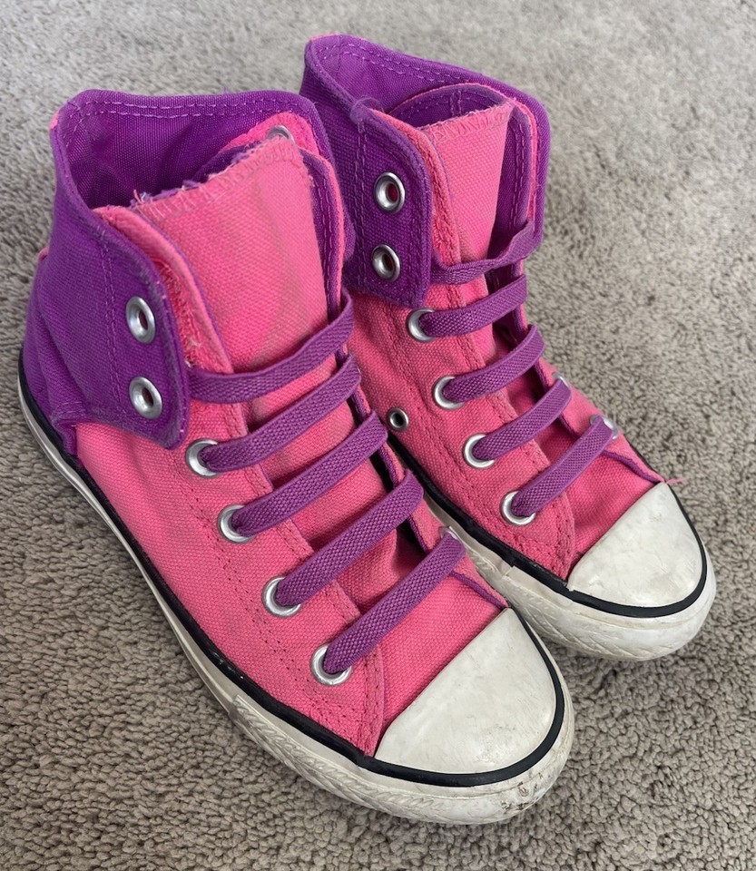 Converse All Star Hi pink and purple colorway with no-tie elastic laces ...