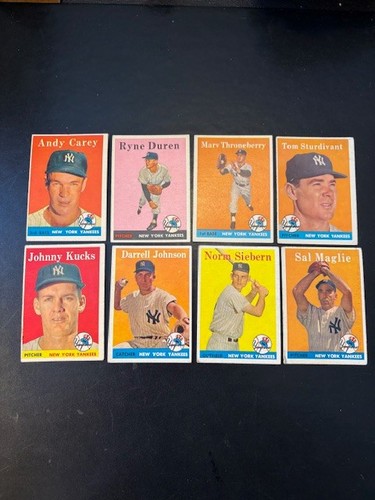 1958 Topps Baseball Lot 8 Dif ALL YANKEES Vg-Ex to Ex No creases Andy ...