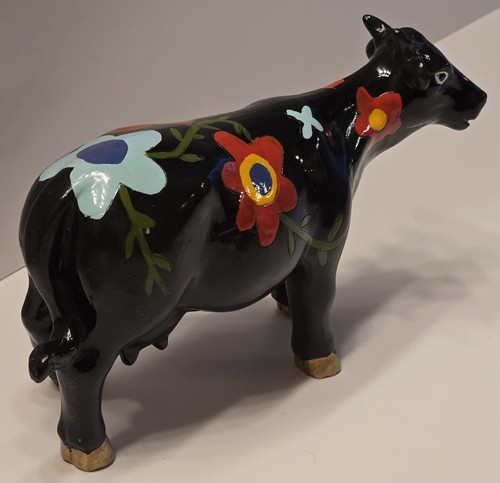 K’s Collection Black Milk Cow Red & Blue Flowers Flower Power Hippie ...