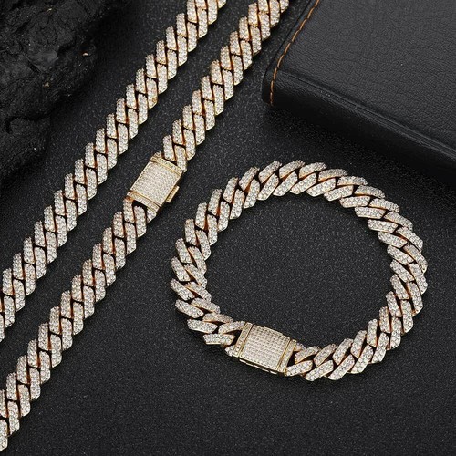 Men's 10MM Gold Plated Stainless SteeI Iced CZ Out Cuban Link Bracelet ...