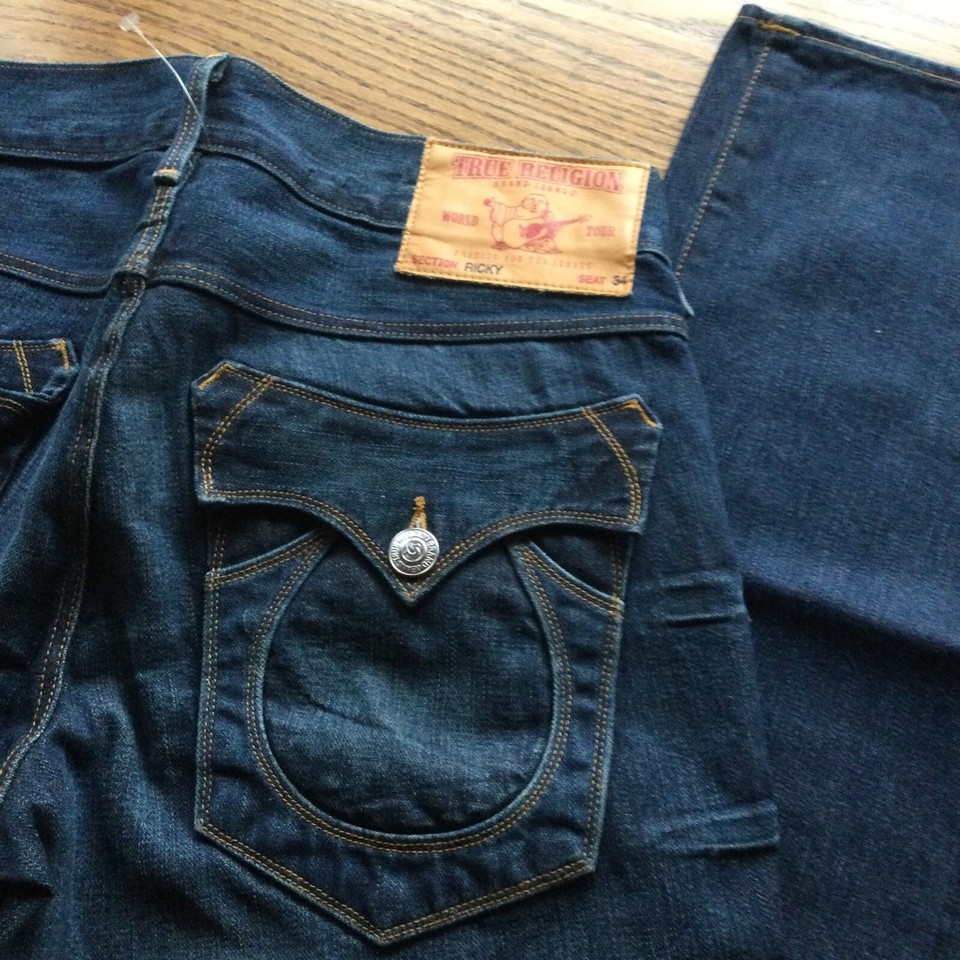 TRUE RELIGION MEN RICKY BIG T Cowboy Boot Strat Cut JEANS SZ 30X34 BLUE ...