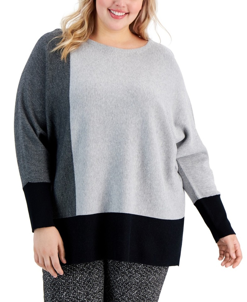 Alfani Plus Size Colorblock Dolman-Sleeve Sweater, Sz 3X Grey Heather ...