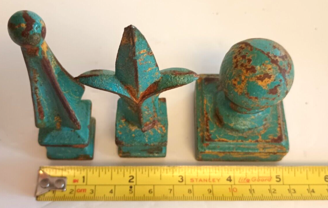Set of 3 Iron Architectual End Cap Finials French Blue Vintage | eBay