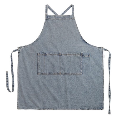Lady Washed Cotton Denim Apron with Pockets Distressed Chefs Cooking ...