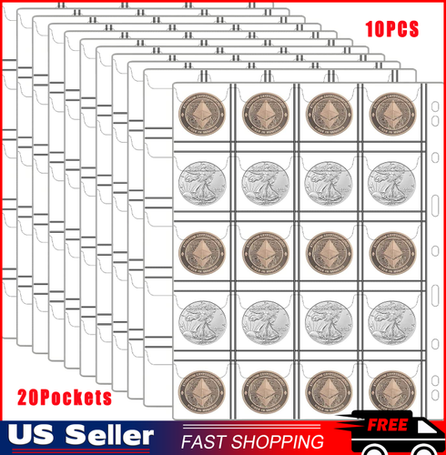 10 Sheets Coin Collection PagesCoin Binder Inserts Sleeves with 9 Hole ...