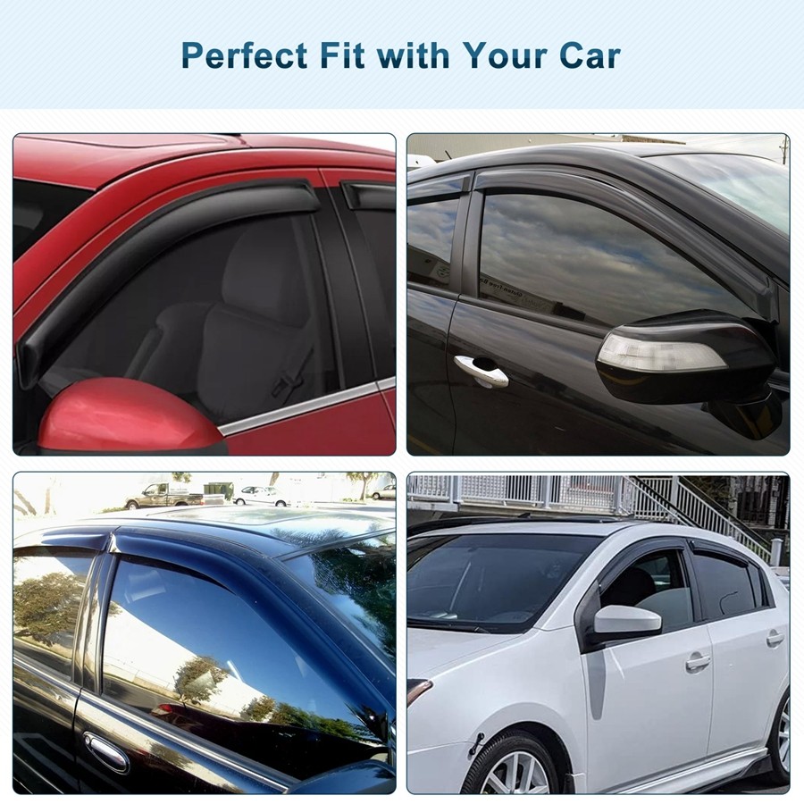 For 2007-2012 Nissan Sentra Tape-on Window Visors Vent Sun Rain Out ...