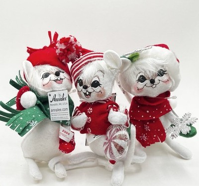 NWT Annalee Mouse Mice Snowflake Peppermint Santa Hat Christmas 6” Lot ...