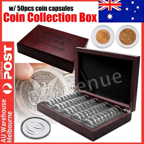 50Pcs Wood Coins Display Storage Box Case Holder Collection with ...