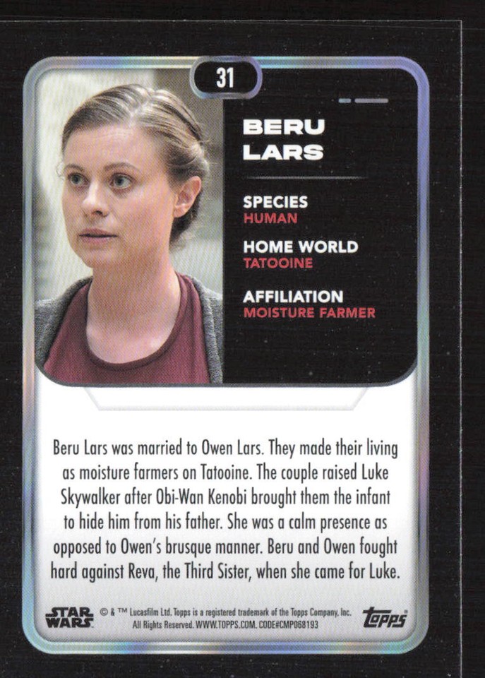 2023 Topps Star Wars Flagship #31 Beru Lars Silver Rainbow | eBay