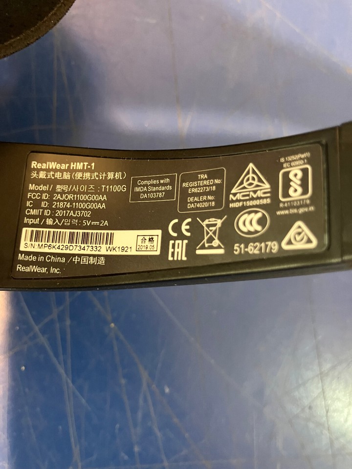 15360 Realwear T1100G HMT-1 head mounted Tablet in case | eBay