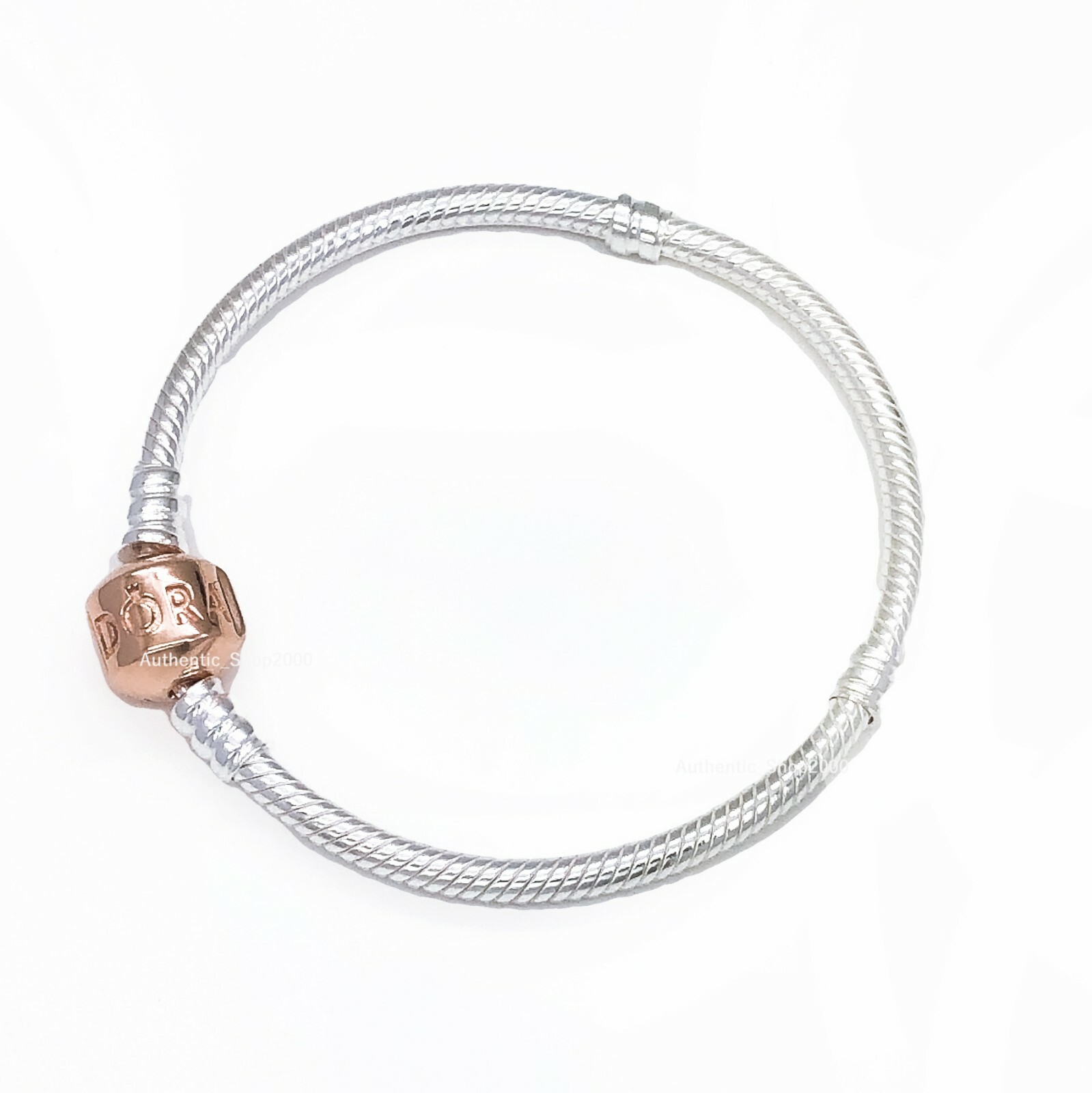 NEW PANDORA Rose Gold Barrel Clasp 925 Silver Snake Chain Charm ...