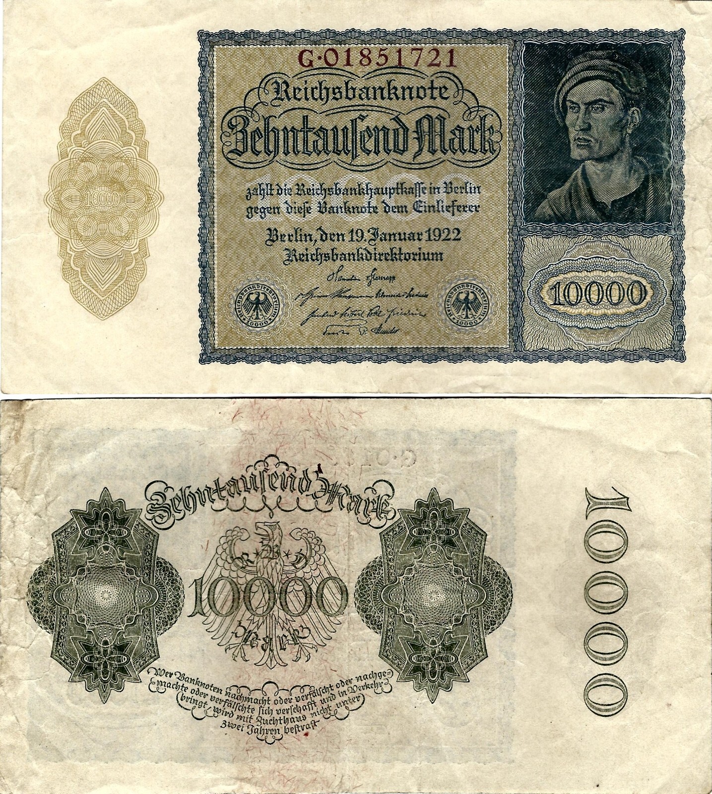 Banknote Reichsbanknote 10000 Mark 1922 Berlin Reichsbank DEU-78b Ro ...