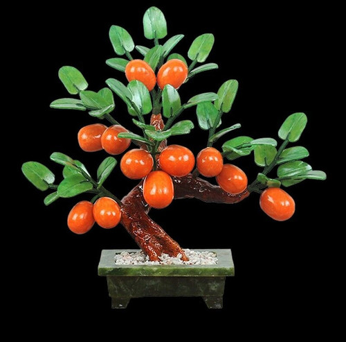 Lucky Jade Tangerine Bonsai Hard Stone Gem Tree Home Feng Shui ...