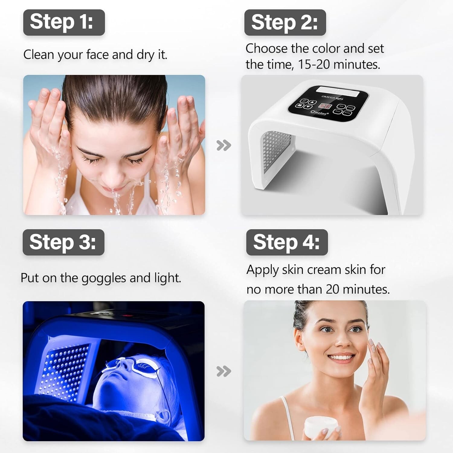 O'melon Omega Light LED Face Therapy Rejuvenation Facial Skin Care Tool ...