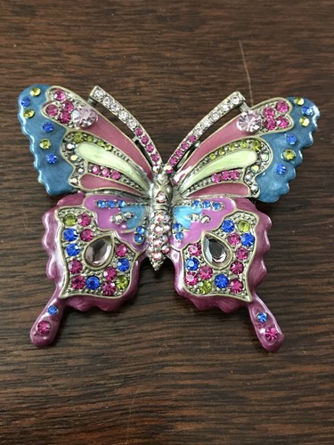 Pendant Brooch Pin Rhinestone Colorful Enamel Butterfly Crystal Signed ...