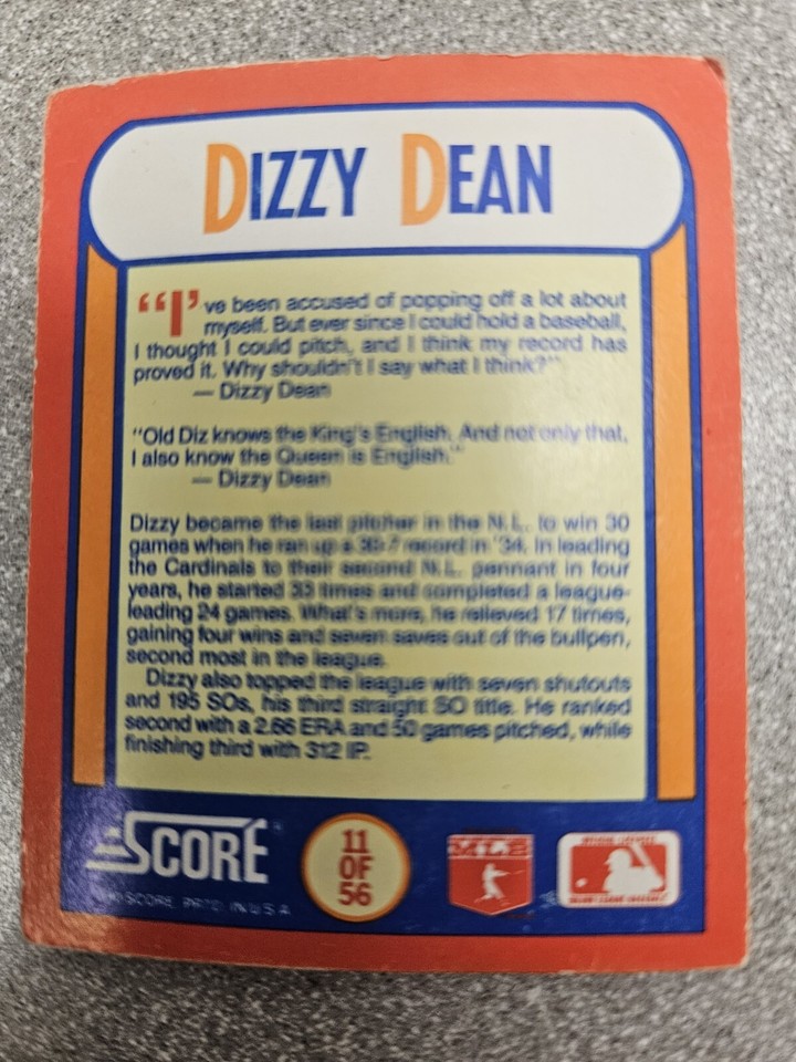 Dizzy Dean - 1990 Score Magic Motion Trivia #11 - Mini Baseball Card | eBay