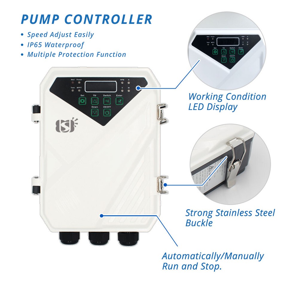 3" DC Shallow Well Solar Water Pump 24V 200W Submersible Off Grid MPPT ...