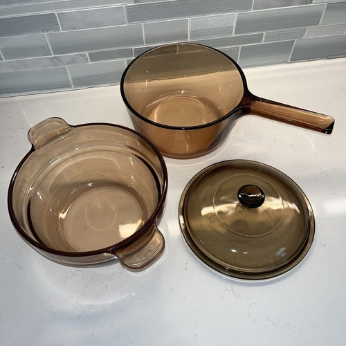 Corning Vision Ware Amber V-20-B Double Boiler w/ 1.5 L Pot & Lid Pyrex ...