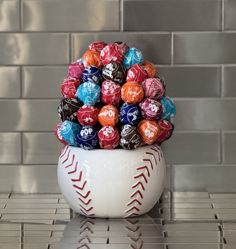 Baseball Lollipop Bouquet With Tootsie Roll Lollipops Wrap & Bow | eBay