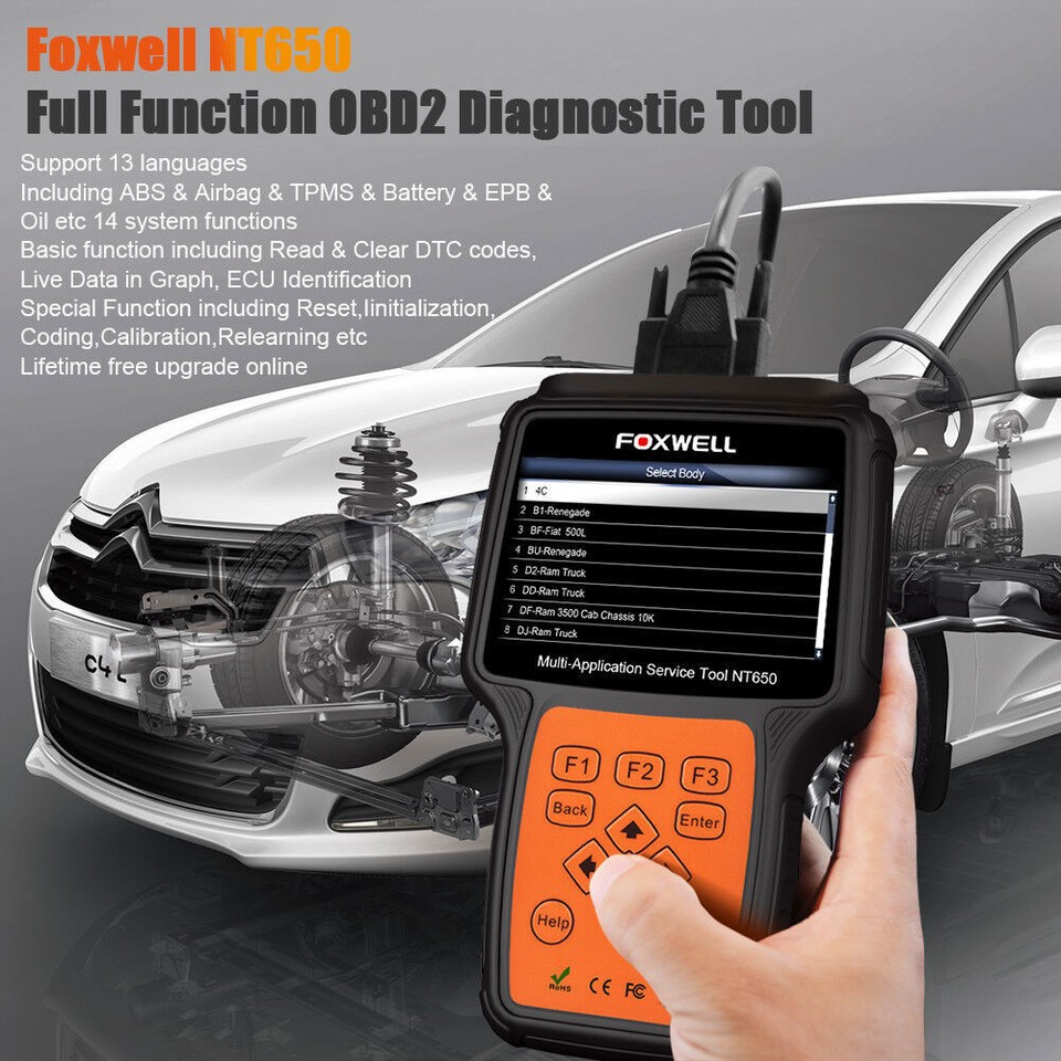 Foxwell NT650 Elite Car OBD2 Scanner ABS EPB SRS TPMS DPF Injector ...