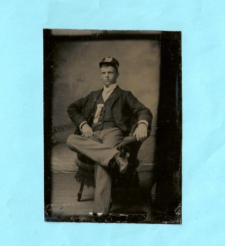 Tintype. Relaxed young man in uniform. Ribbon pinned on chest. | eBay