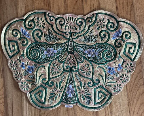 Qing Chinese Embroidered Metallic Thread Mat/Doily Vintage Green ...