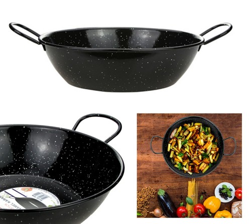 Enamel Karai Wok Heavy Duty Frying Kadhai Kadai Karahi Dish Pan Black ...