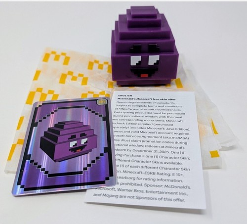 SEALED McDonald's Minecraft Movie Meal Toy GRIMACE EGG with Card/Unused ...