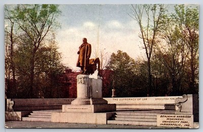 Indianapolis, IN Postcard - Benjamin Harrison Monument in University ...