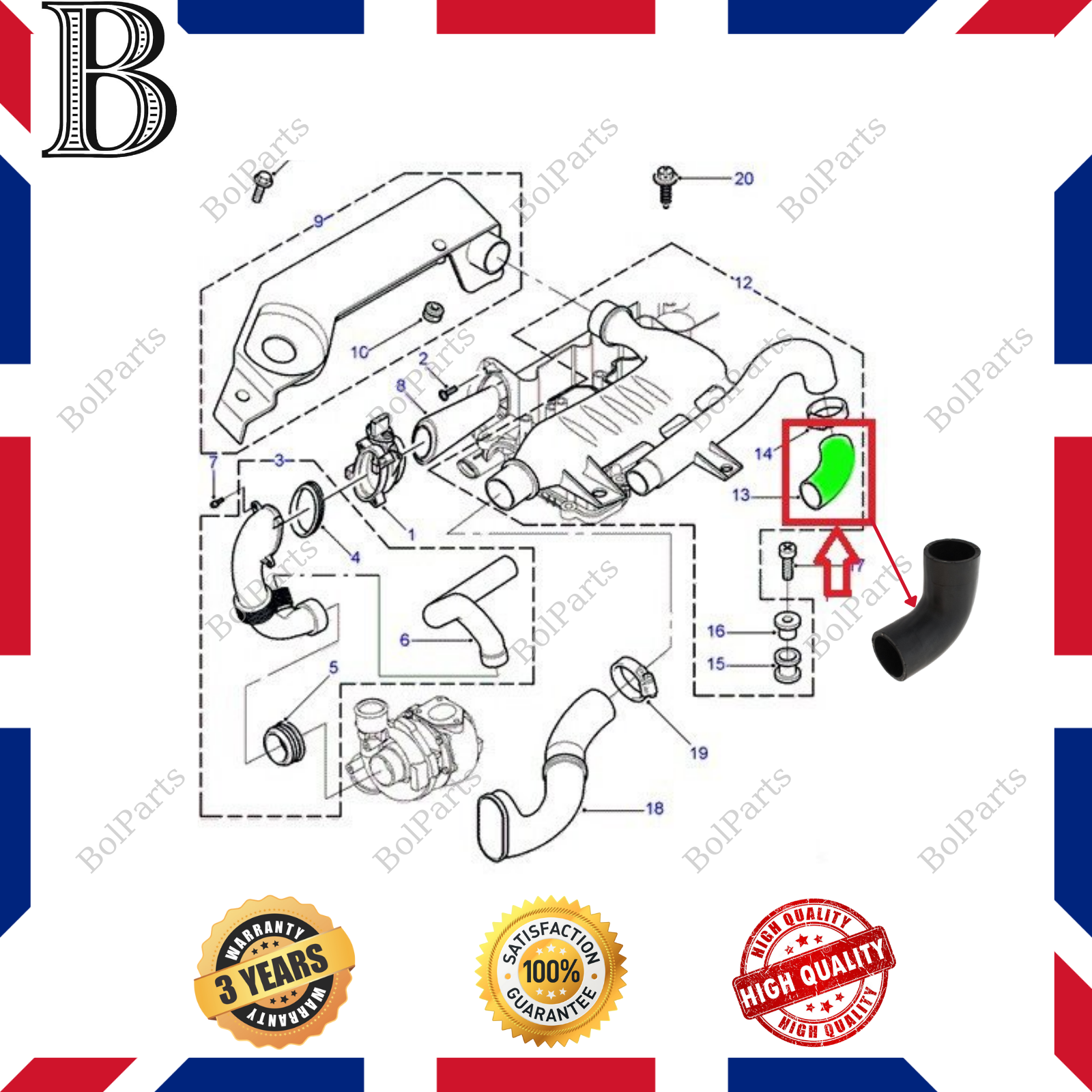 Intercooler Turbo Hose Pipe for Land Rover Freelander MK1 2.0 TD4 ...